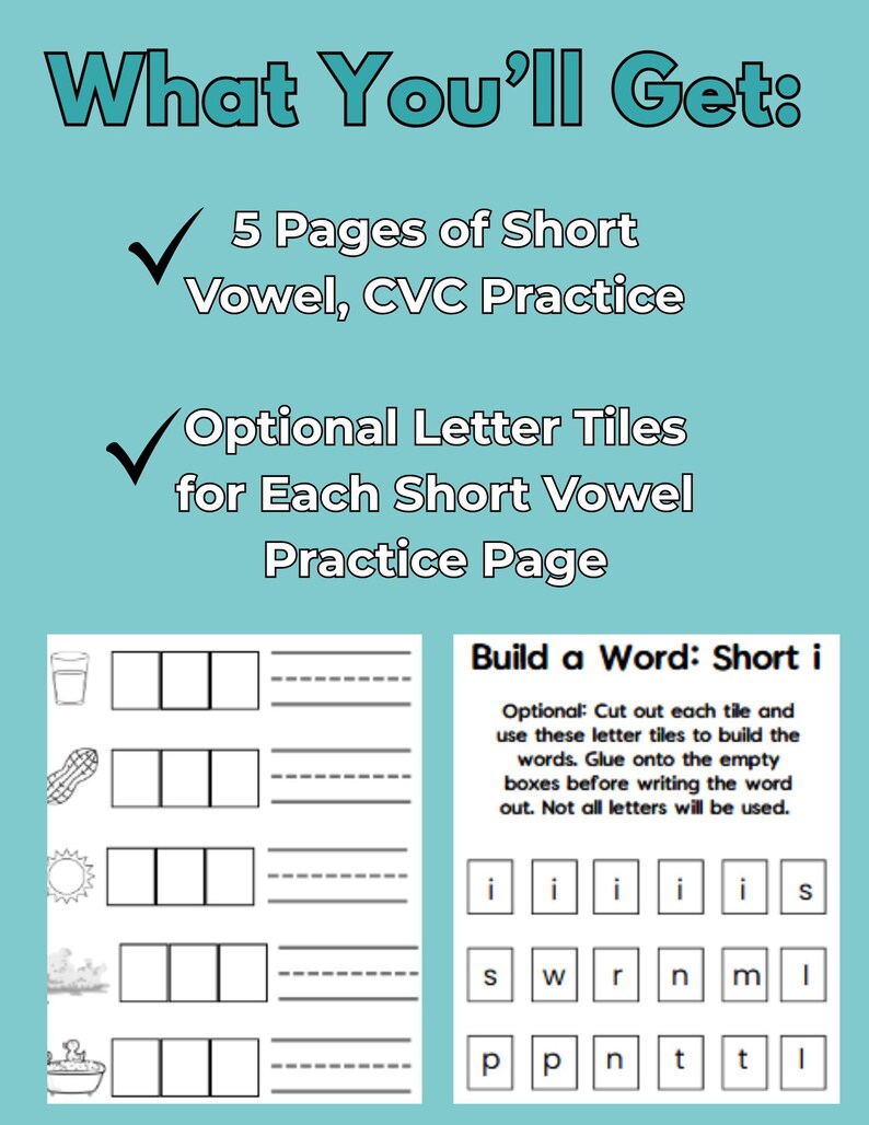 CVC Word Building Worksheets | Short Vowel Phonics Practice | Cut ...