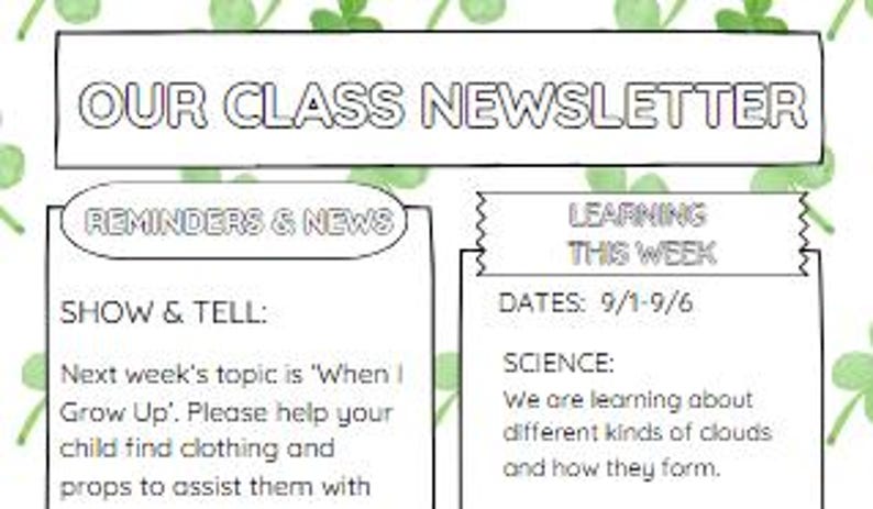 Editable Class Newsletter Template | Weekly Classroom Newsletter ...