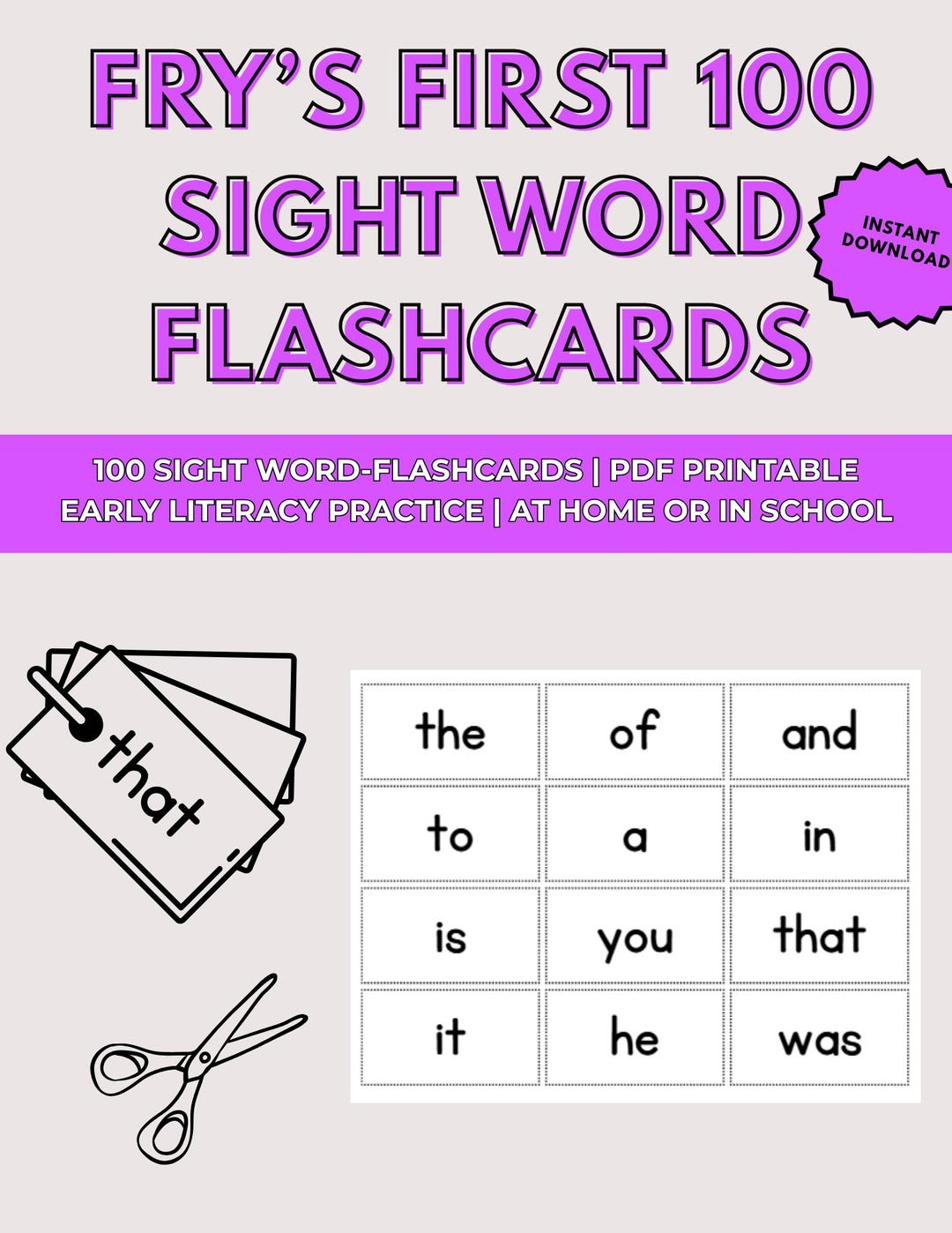 Fry's First 100 Sight Word Flashcards | PDF Download | Kindergarten ...