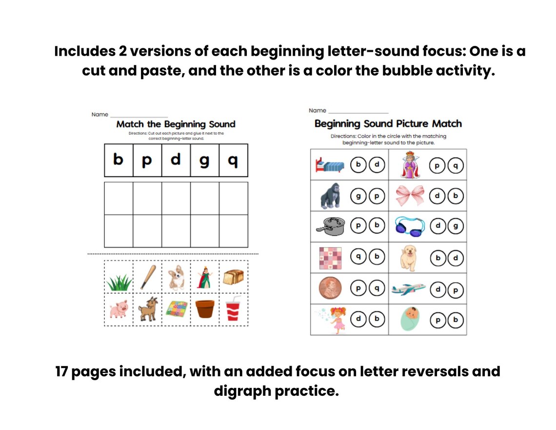 Beginning Sounds Worksheet Pack: Phonics Activities, Cut & Paste (PDF ...