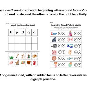 Beginning Sounds Worksheet Pack: Phonics Activities, Cut & Paste (PDF ...