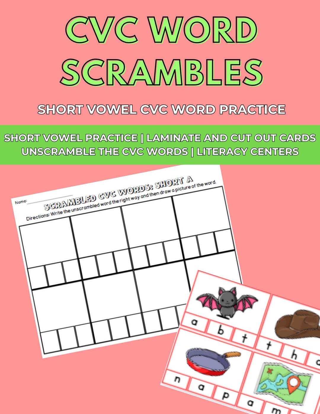 CVC Word Scramble - Short Vowel Activity | Kindergarten & First Grade ...