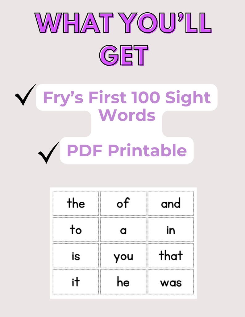 Fry's First 100 Sight Word Flashcards | PDF Download | Kindergarten ...