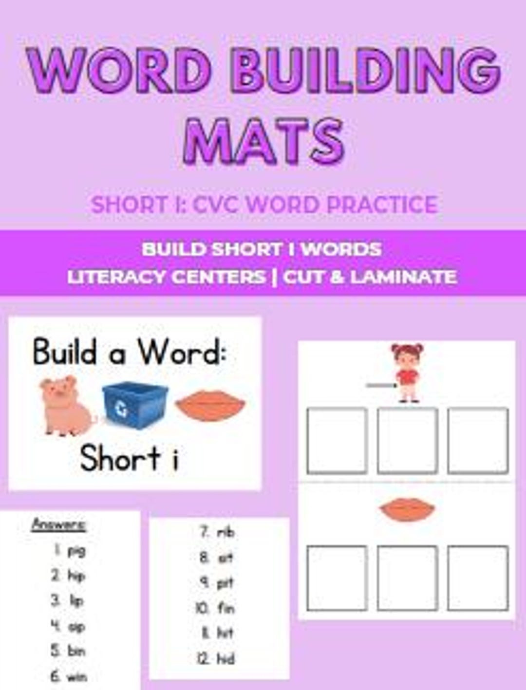 Short I Word Building Mats: CVC Phonics Practice (printable PDF) - Etsy