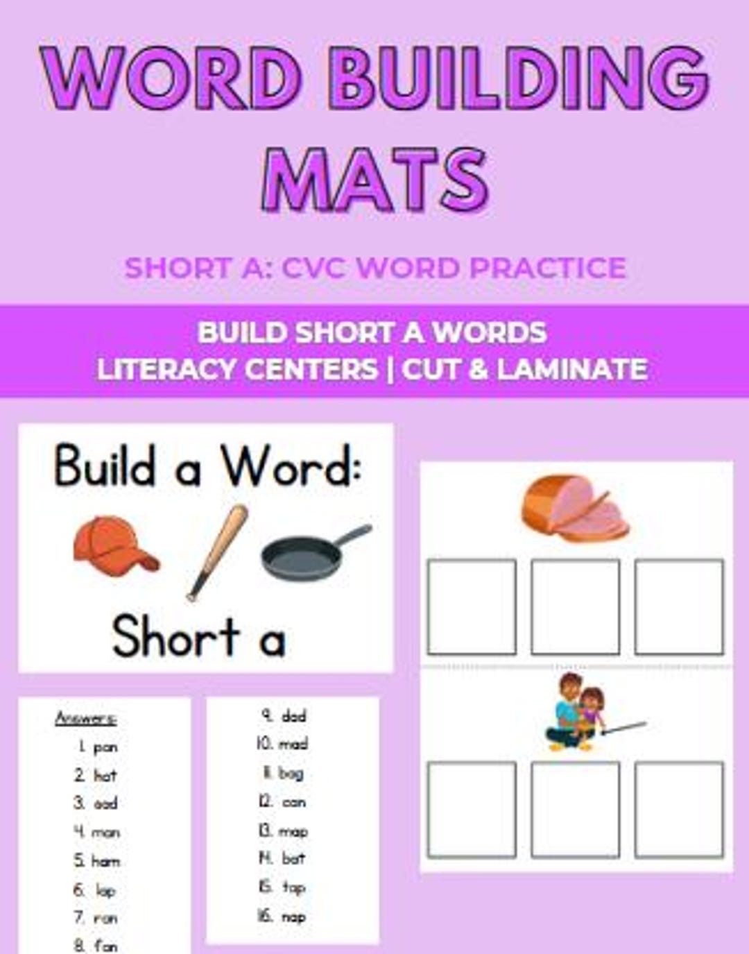 Short A CVC Word Building Mats: First Grade Phonics (printable PDF) - Etsy