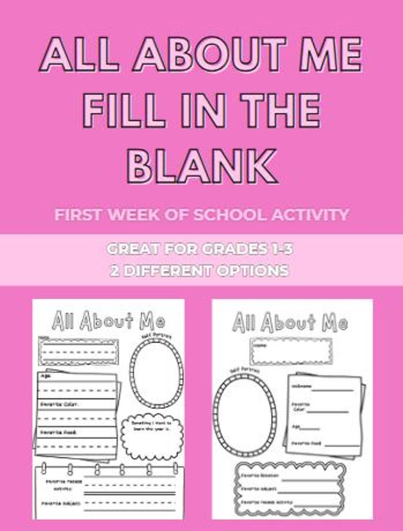 All About Me Worksheet | Back to School Activity (PDF) - Etsy