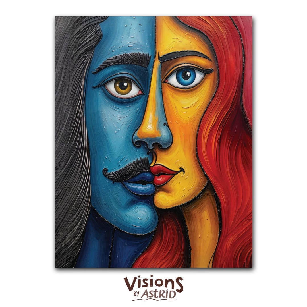 Picasso-style Split Face Art Poster: Vibrant Cubism Home Decor - Etsy