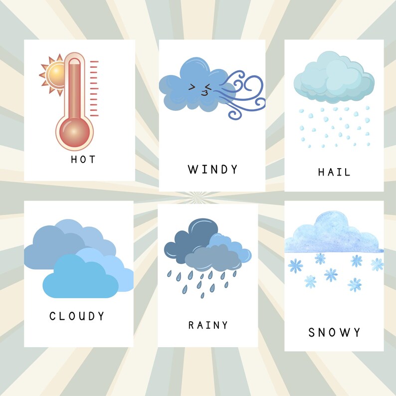 Weather Flashcards & Coloring Book: Montessori Learning (digital ...