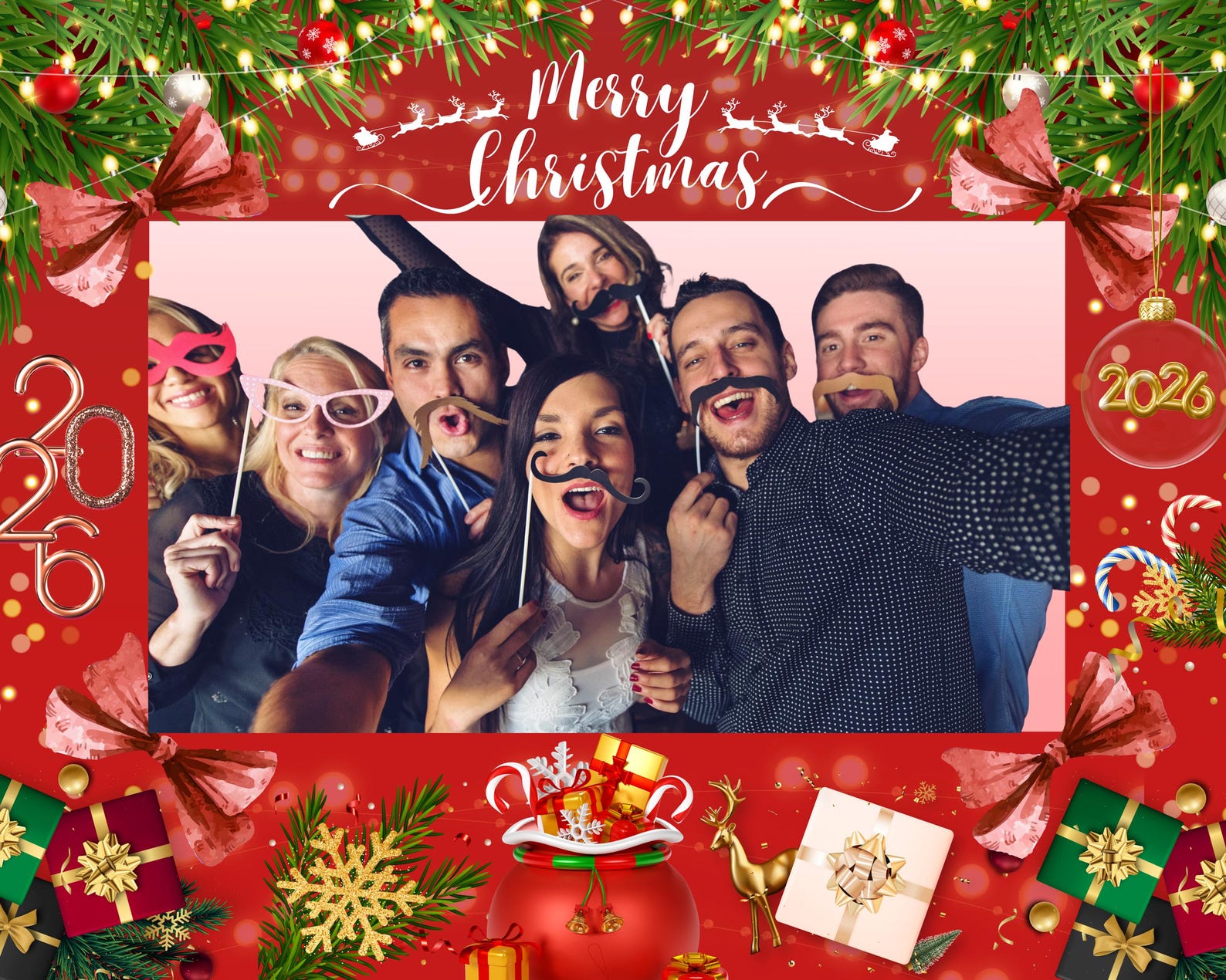 Christmas Party Photo Booth Frame: Holiday Selfie Prop, Instant ...