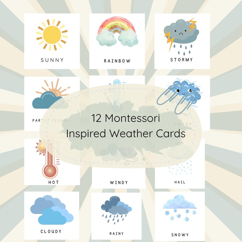 Weather Flashcards & Coloring Book: Montessori Learning (digital ...