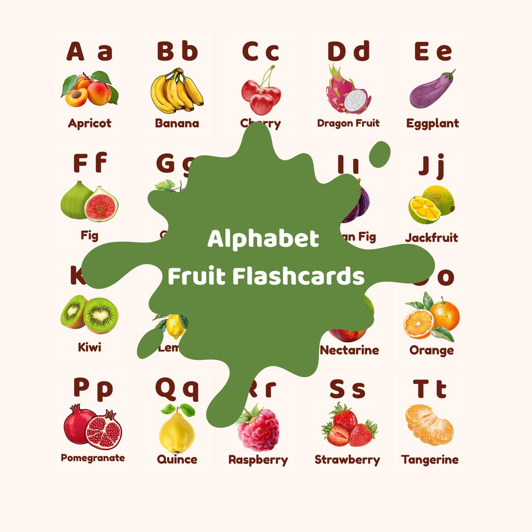 Alphabet Fruit Flashcards for Kids – Printable A to Z Learning Cards - Etsy