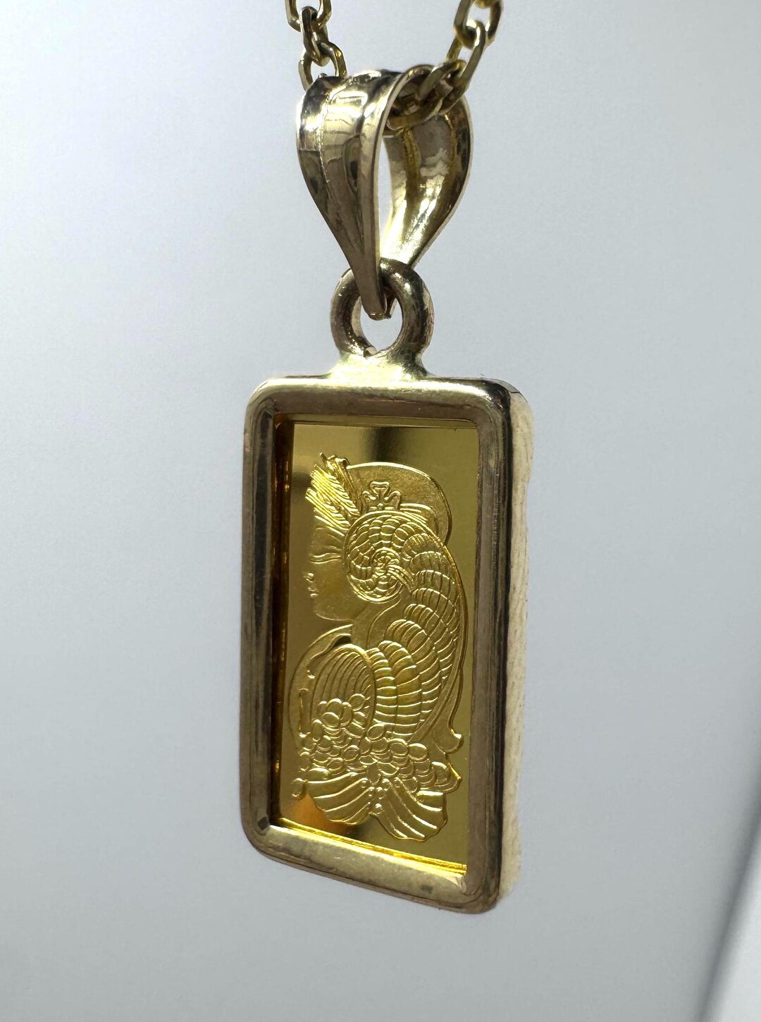 1 Gram Gold Lady Fortuna Pamp Bar in 14k Bezel Gold Chain Not Included ...