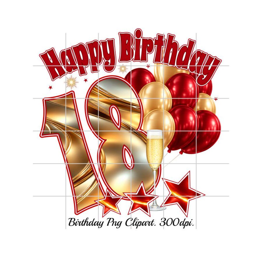 Birthday Clipart, Balloons PNG Image, Age 18, 18th, Red, Gold (digital ...