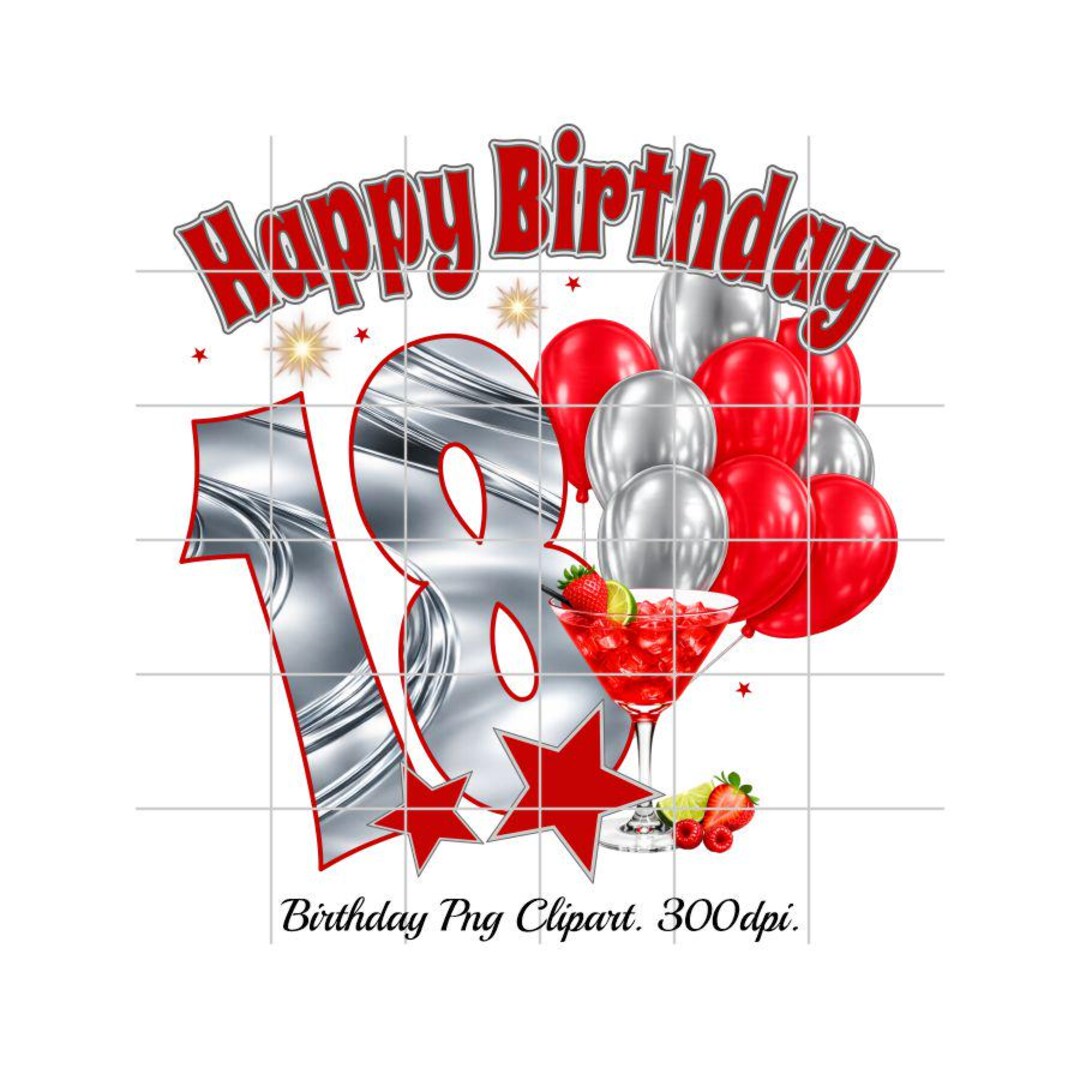 Birthday Clipart, Balloons PNG Image, Age 18, 18th, Red, Silver ...