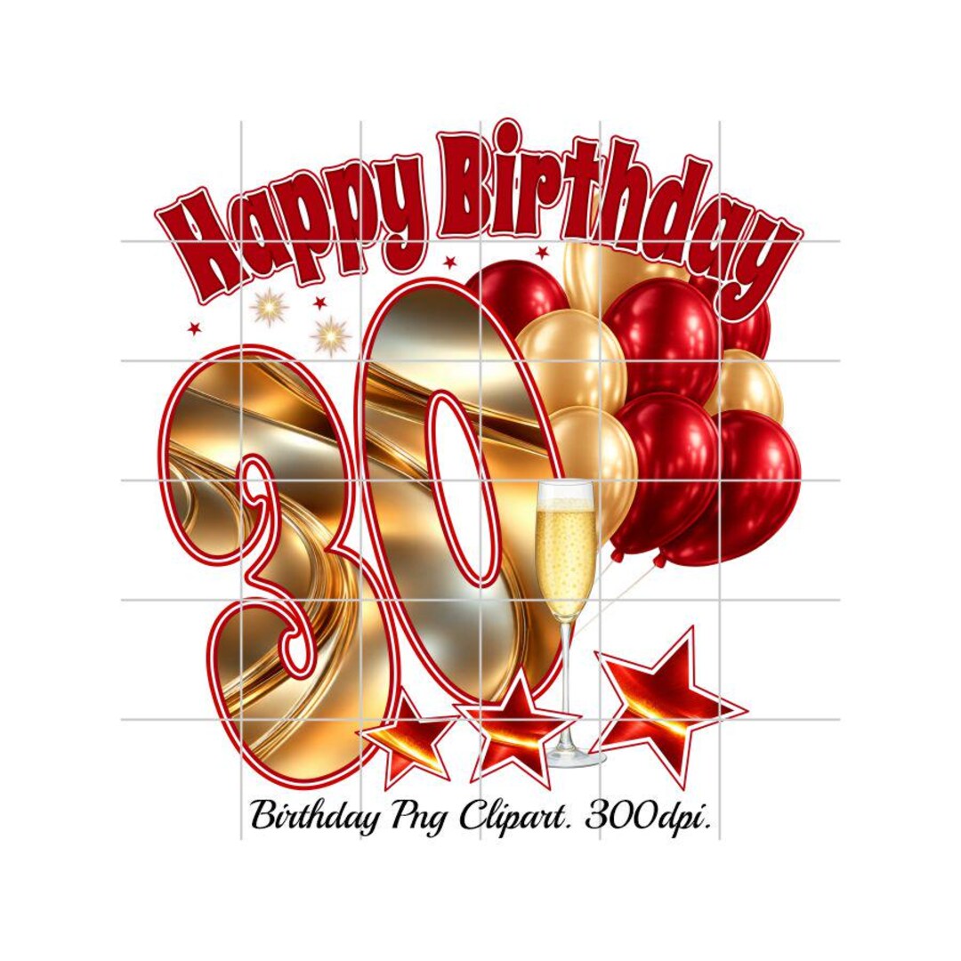 Birthday Clipart, Balloons PNG Image, Age 30, 30th, Red, Gold (digital ...