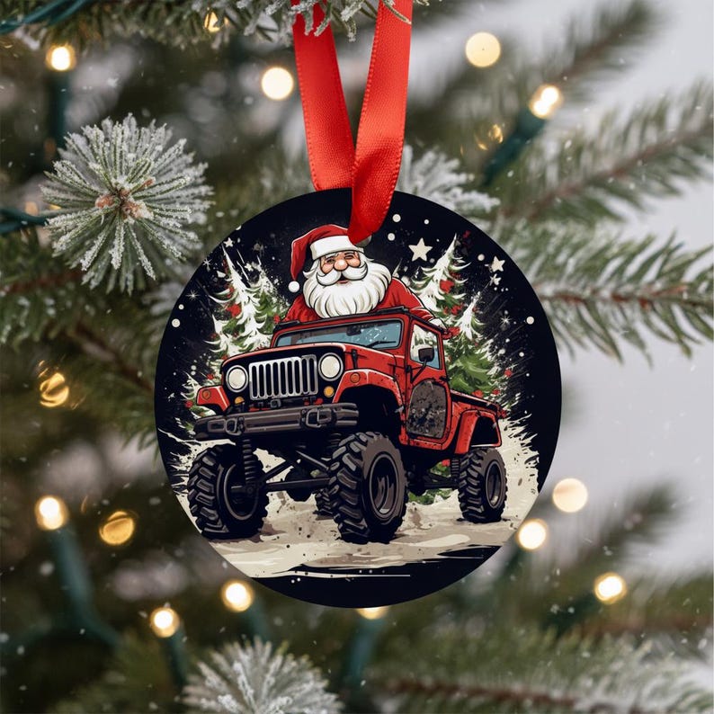 Santa Off-road Jeep Christmas Ornament | Acrylic Winter Adventure Decor ...