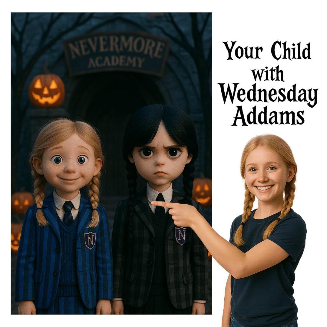 Your Child With Wednesday | Wednesday Addams Personalised Portrait - Etsy