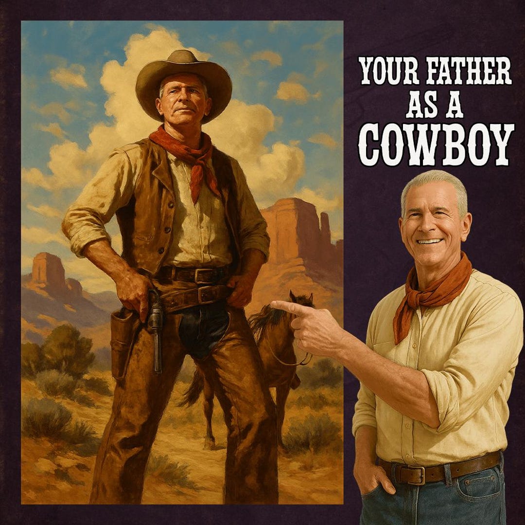 Personalized Dad Cowboy Portrait From Photo-your Father as a Cowboy - Etsy