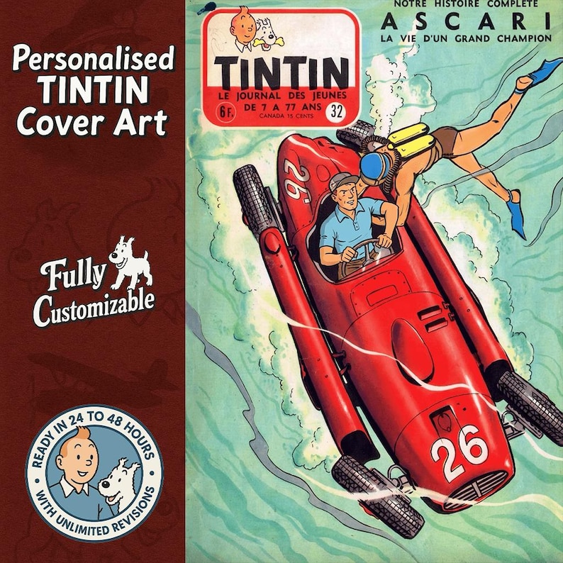 Personalized Tintin Comic Book Cover Art - Custom Digital Printable ...
