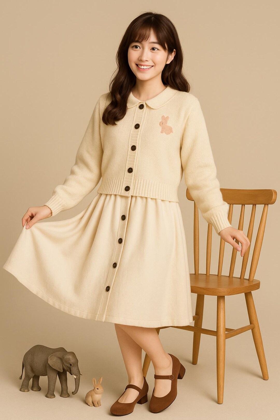 Cute Bunny Knit Cardigan – Soft Beige Sweater With Embroidery - Etsy
