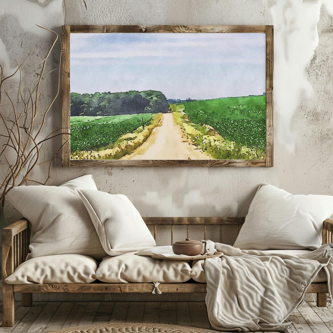 Quaint Country Road Print: Watercolor-style Farmhouse Wall Art, Giclee ...