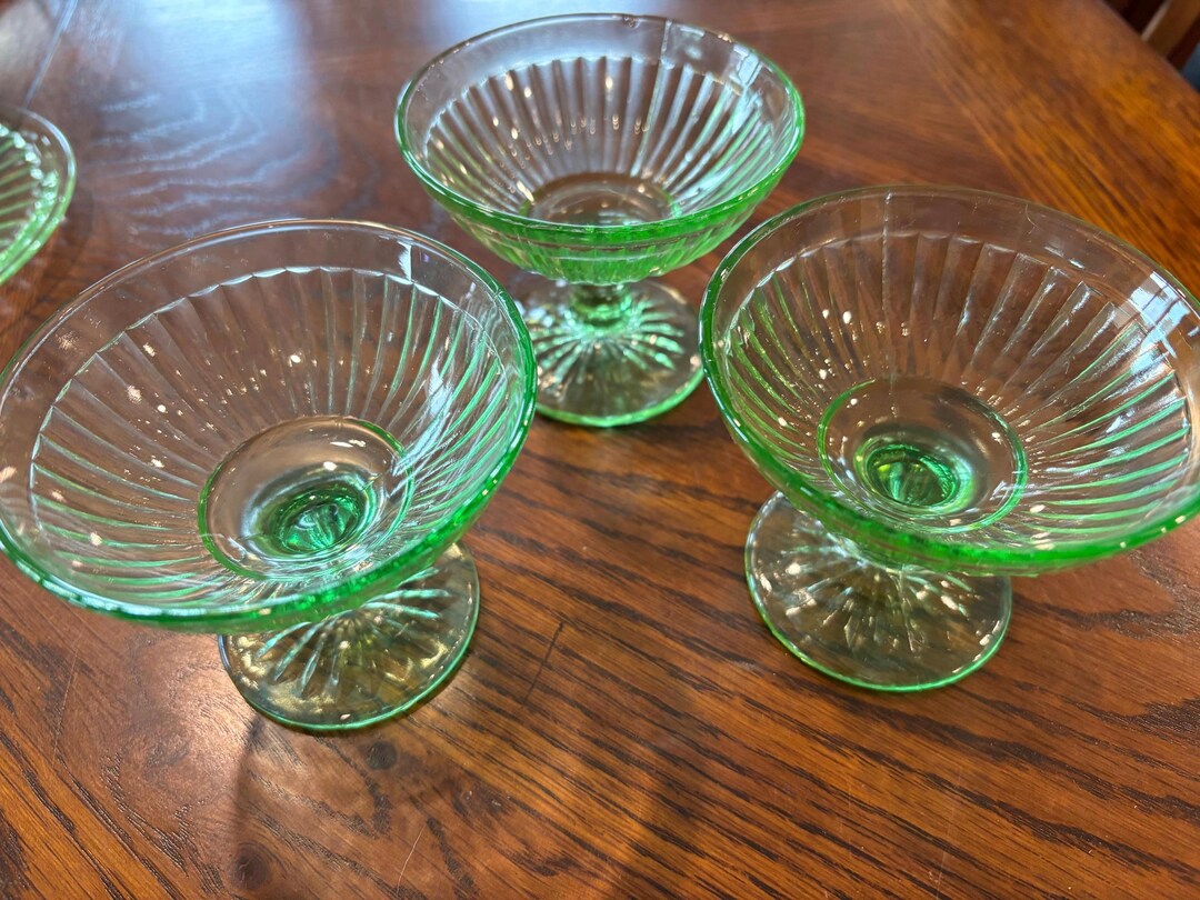 1930s Economy Glass Round Robin, Set of 3 Sherbet Dishes, Green - Etsy