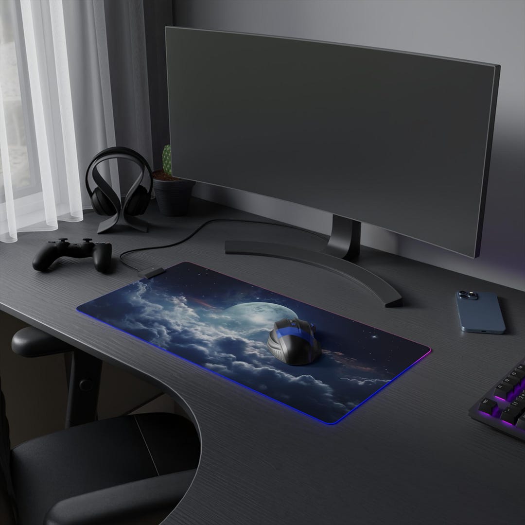 RGB LED Gaming Mouse Pad: Moonlit Clouds Design, Non-slip Polyester - Etsy