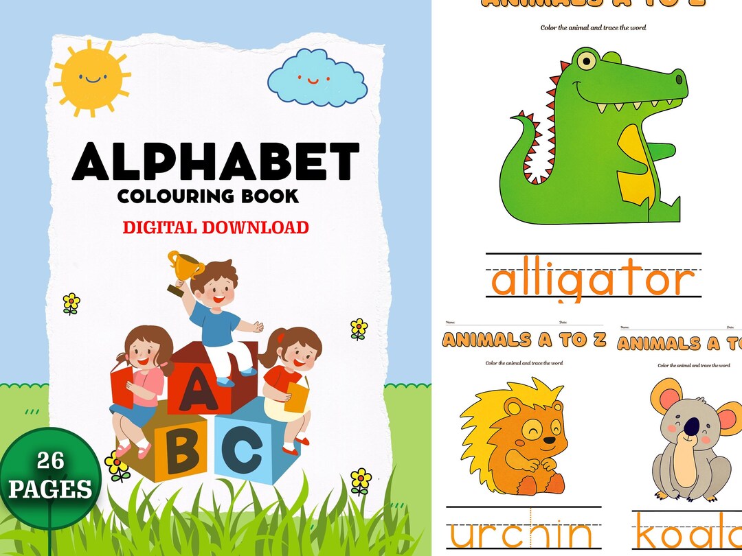 Animals A-Z Coloring Book for Kids: Traceable Alphabet, Fun Learning ...