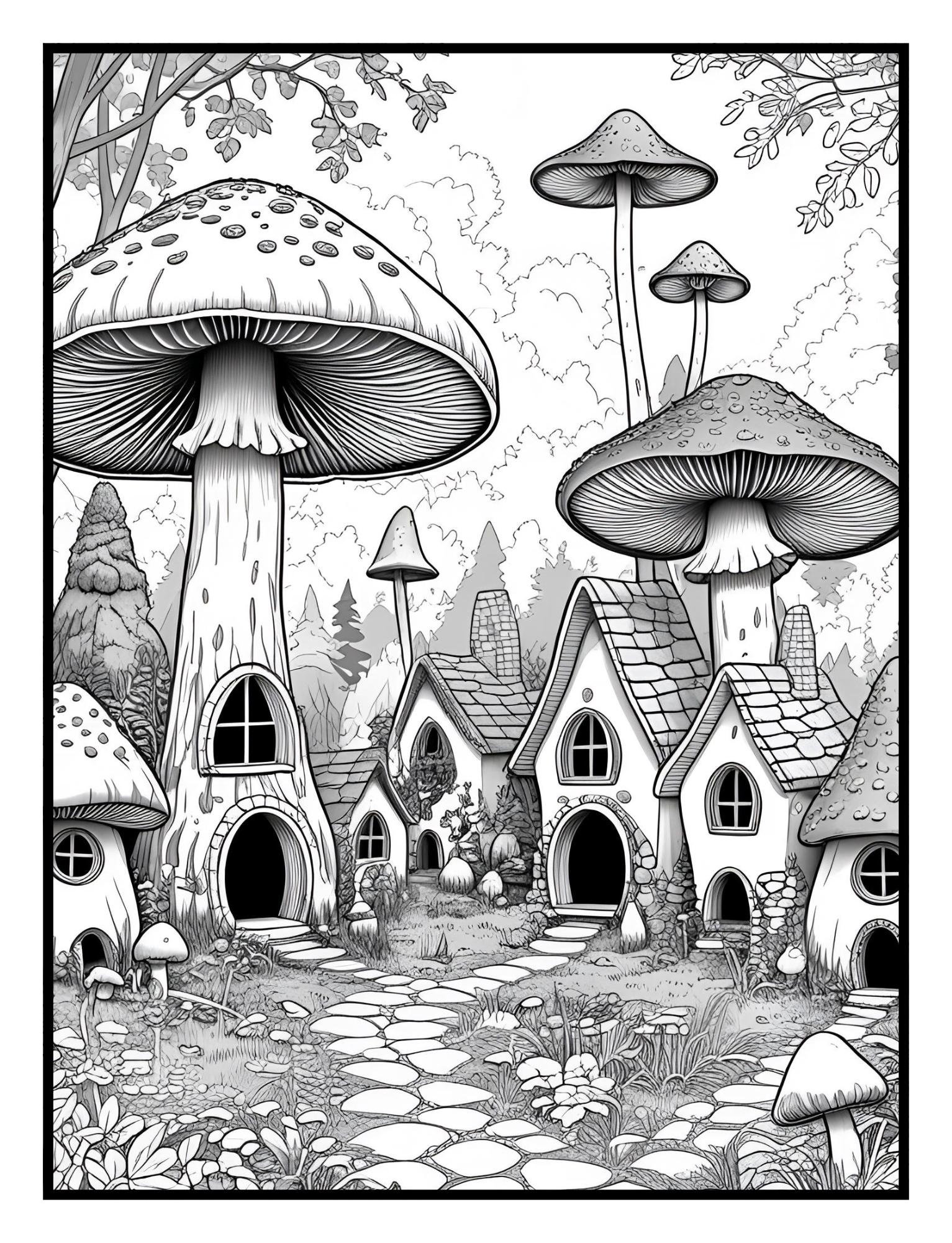 Whimsical Mushroom Coloring Book for Kids – 50 Printable Pages of Cute ...