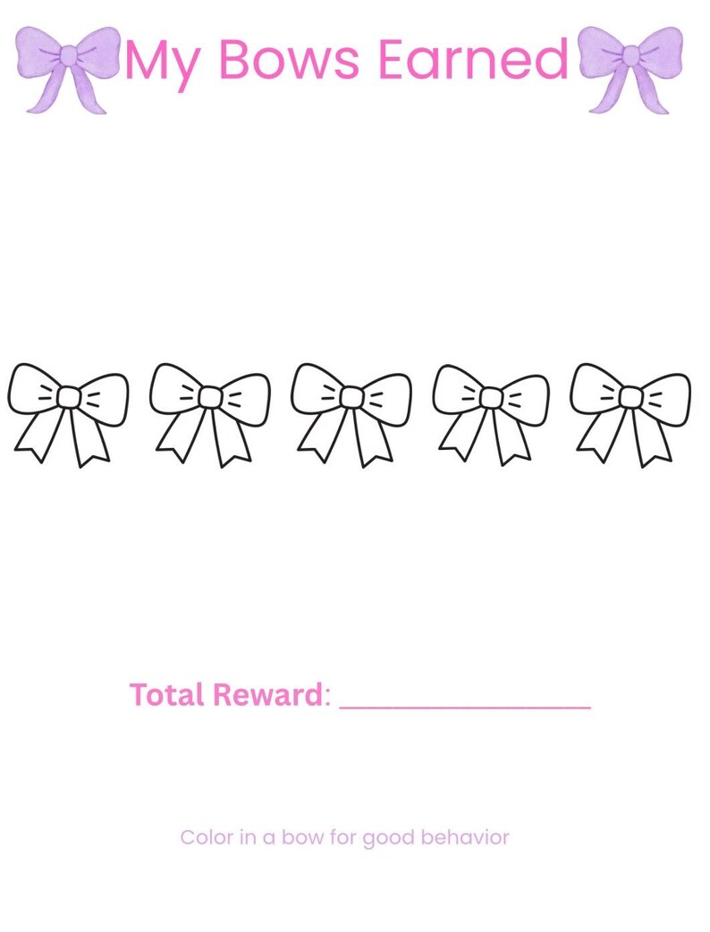 Kids Behavior Chart Printable | Pink Bow Reward Chart - Etsy