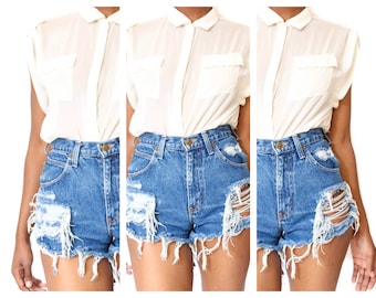 Destroyed Ripped Distress Custom Made High Waist Shorts S M L | Etsy