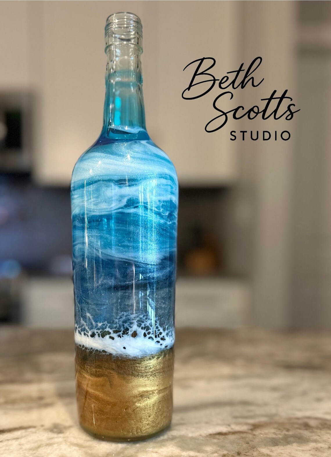 Beach Themed Light up Wine Bottle: Ocean Wave Resin Coastal Decor - Etsy
