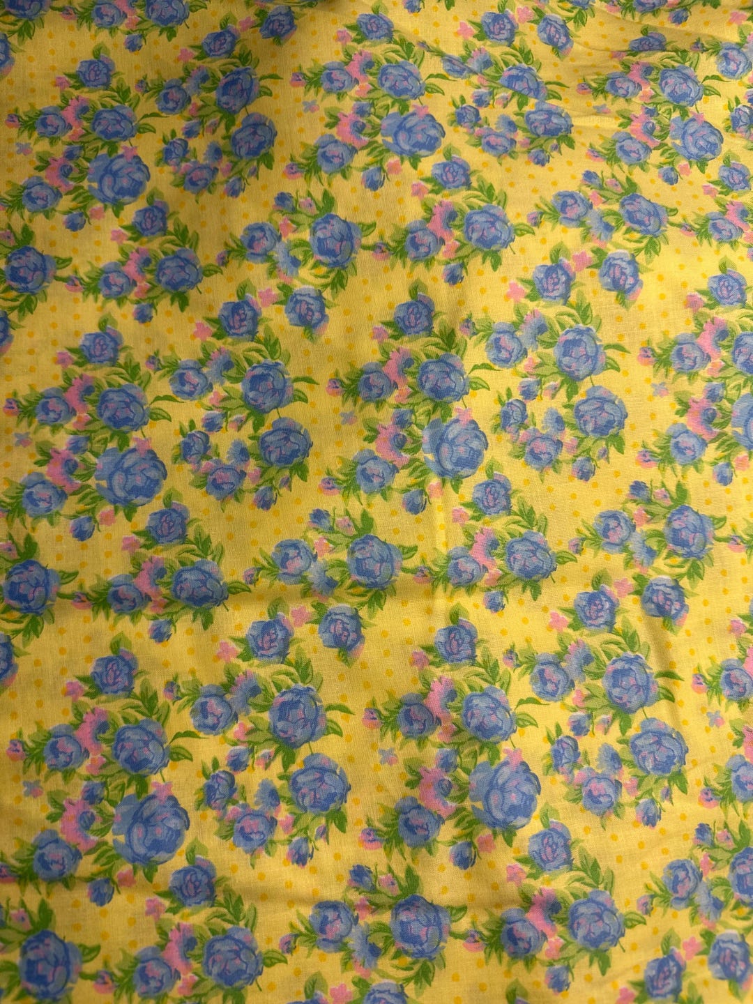 Light Yellow Fabric With Blue and Pink Flowers - Etsy