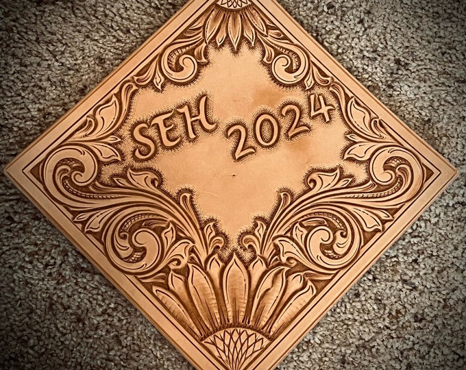 Custom Tooled Leather Graduation Cap Topper - Etsy