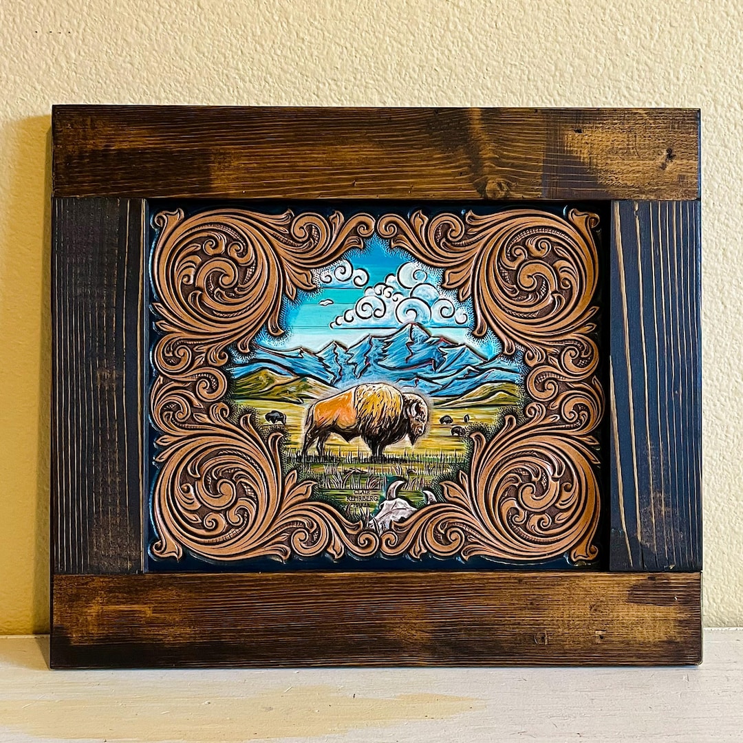 Buffalo Tooled Leather Wall Art - Etsy