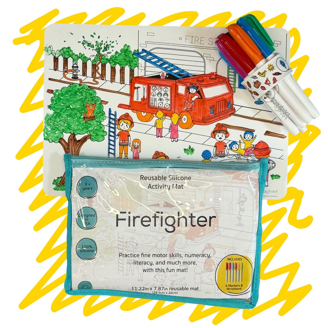 Firefighter - Reusable Silicone Coloring Mat - Etsy