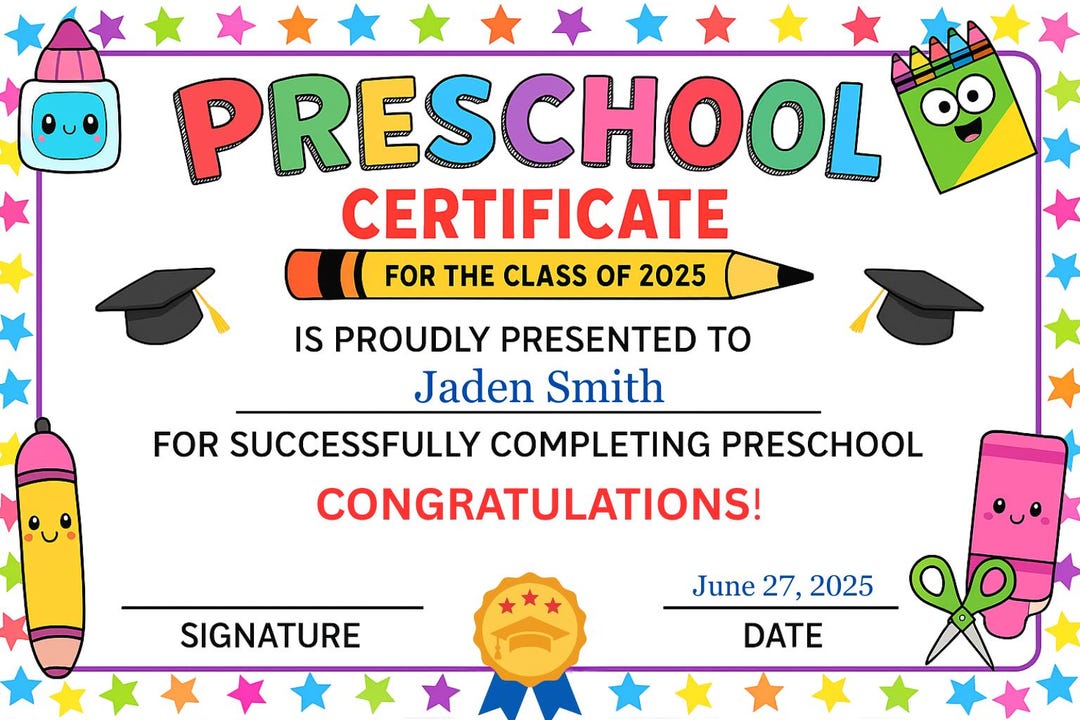 Editable Preschool Graduation Certificate | Printable Diploma for Kids ...