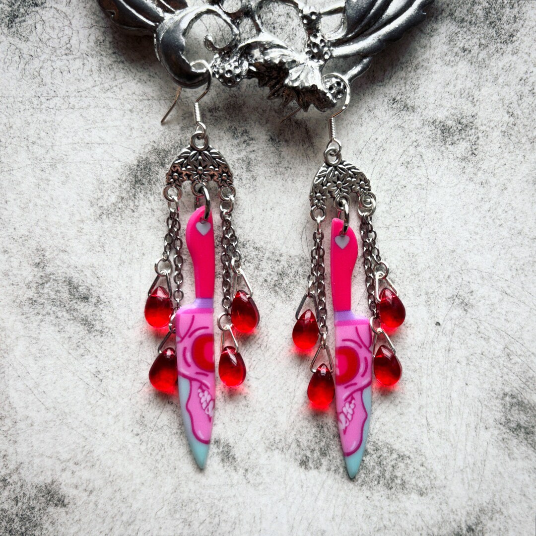 Skull Knife Dripping Blood Earrings - Etsy