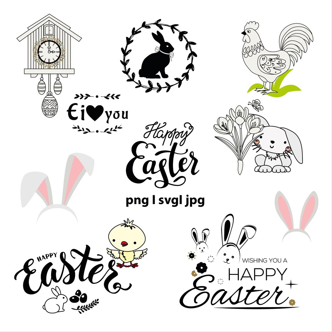 Easter SVG Bundle | Cute Bunny Clipart | Happy Easter Quotes | Spring ...