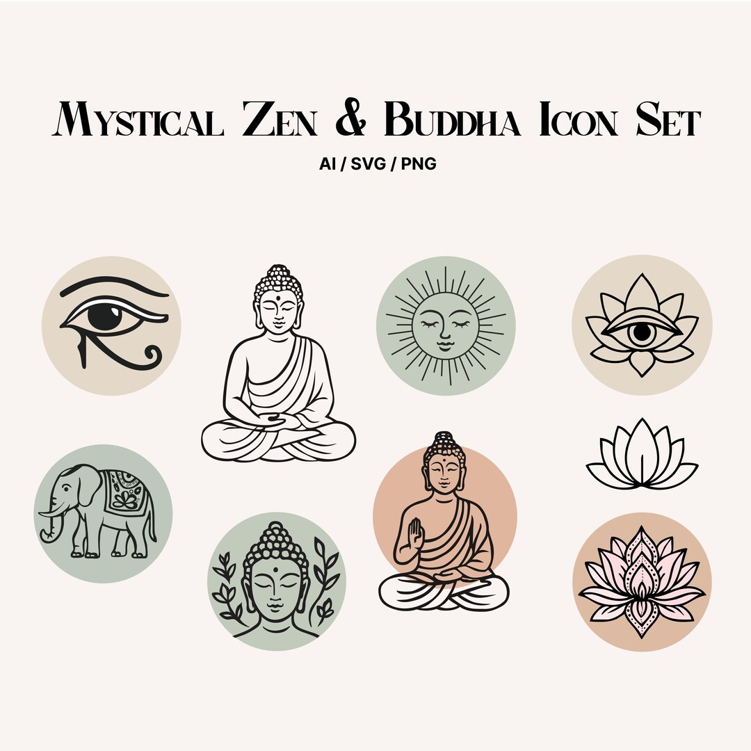 Mystical Zen & Buddha Icon Set – Elegant Line Art Illustrations for ...