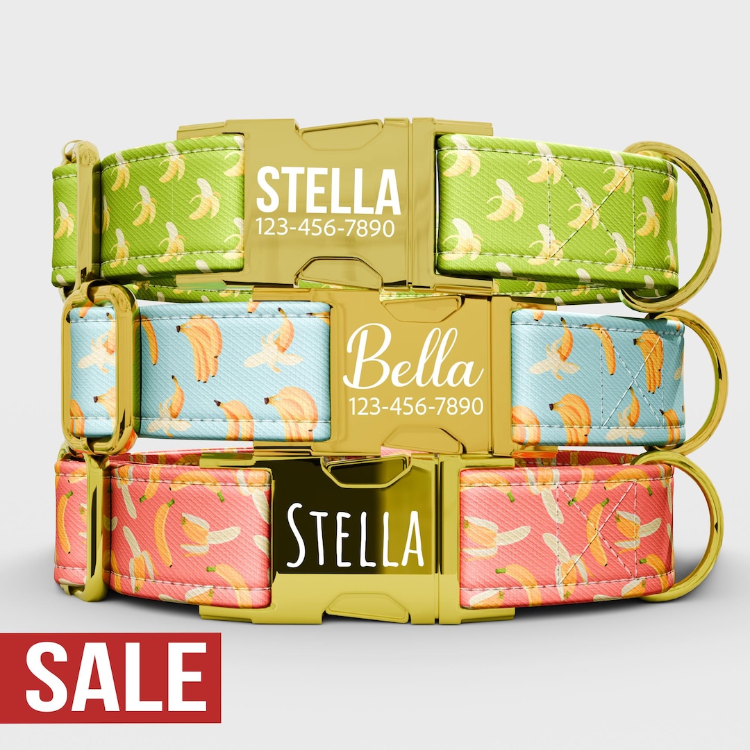 Personalized Banana Print Dog Collar Dog Collars, Fruit Theme Custom ...