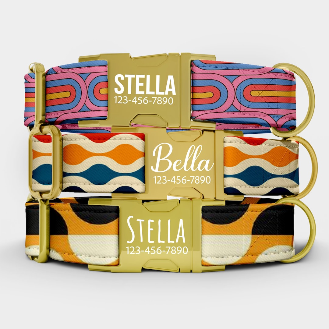 Personalized 70s Pattern Dog Collar, Groovy Theme - USA Handmade With ...