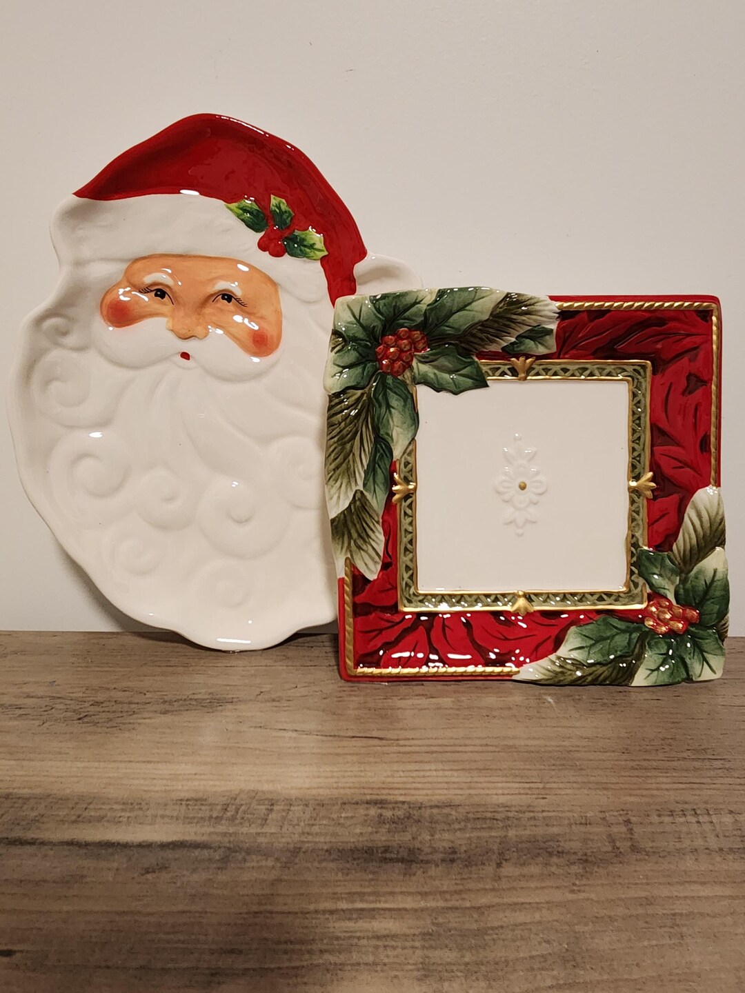 Ceramic Fitz and Floyd Holly Plate and Pier 1 Santa Plate - Set of 2 ...
