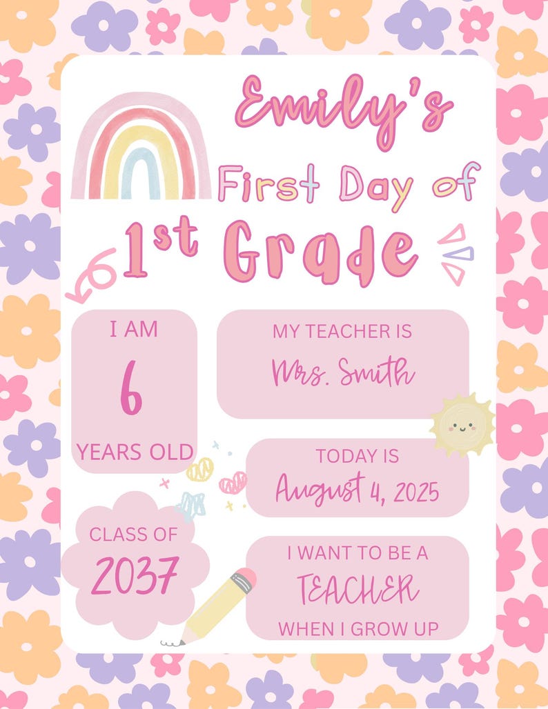 First Day of School Printable| Back to School Sign | DIGITAL DOWNLOAD ...