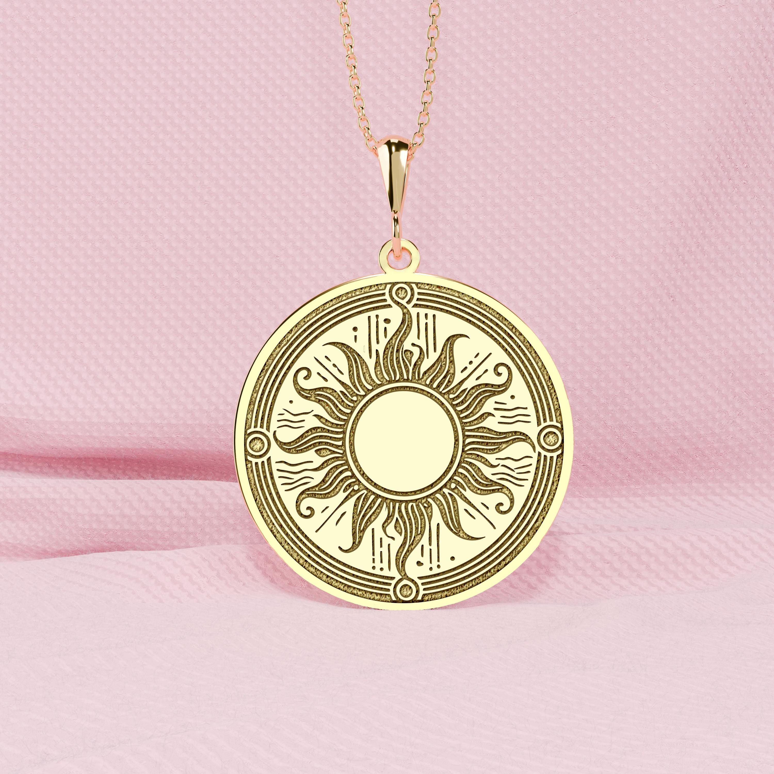 14K Gold Sun Necklace – 925K Silver Boho Sun Medallion – Celestial ...