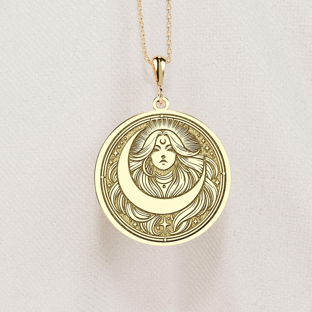 14K Gold Luna Moon Goddess Necklace – 925K Silver Mystical Celestial ...