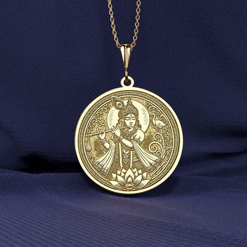 14K Gold Lord Krishna Pendant: Sterling Silver Hindu Flute Necklace - Etsy