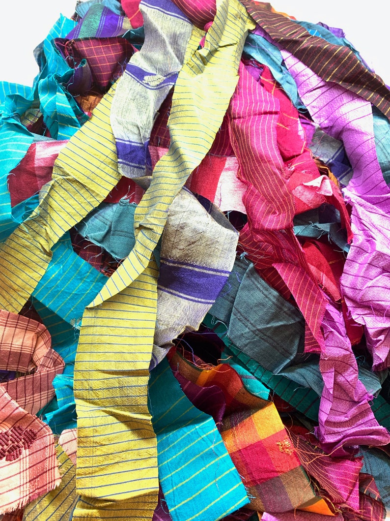 Sari Silk Ribbon Loose Bundle, 1KG, Craft Ribbon, Multicoloured Strips ...