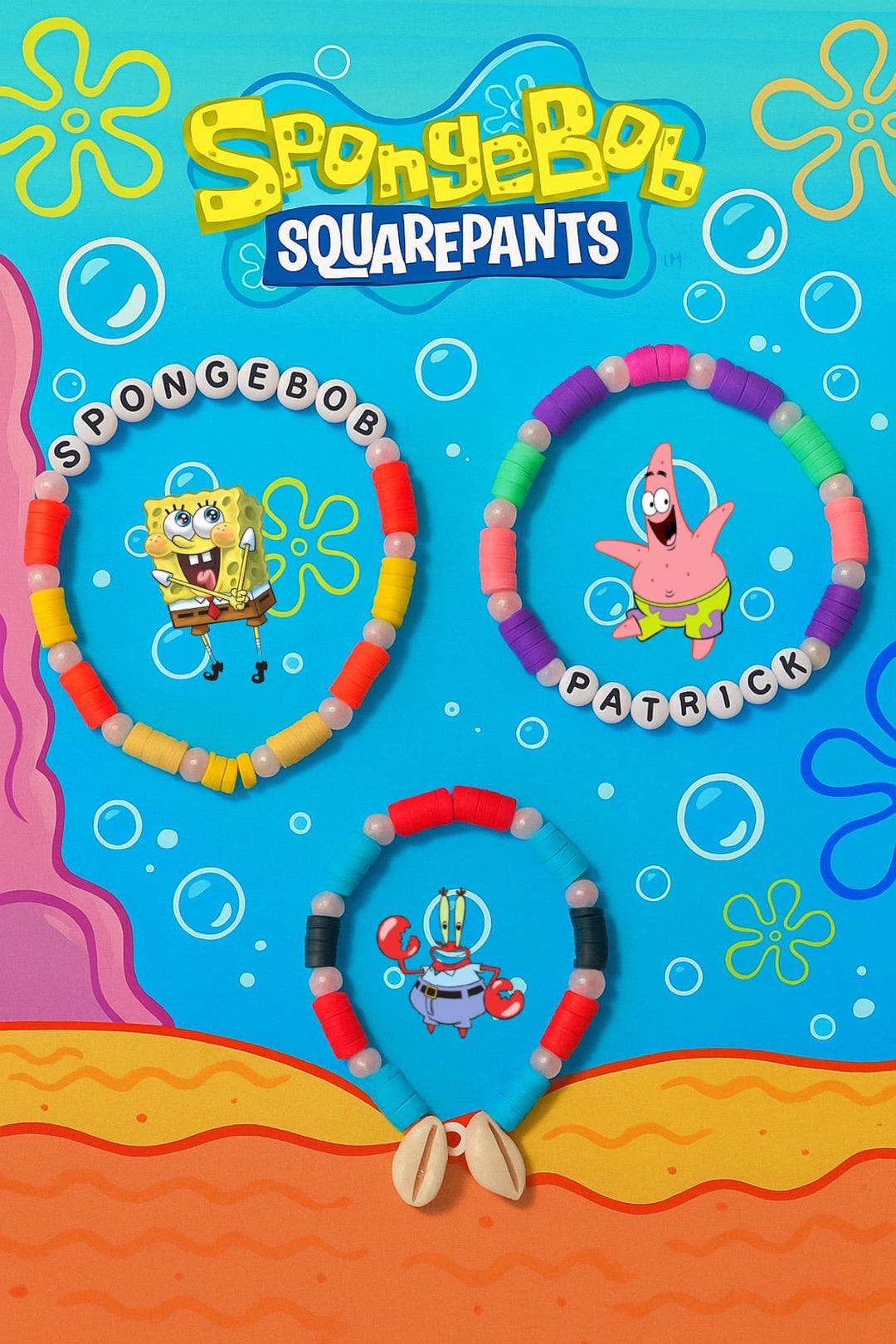 Spongebob Squarepants Character Bracelet: Handmade Cartoon Jewelry - Etsy