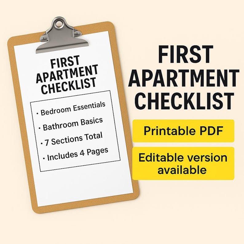 First Apartment Essentials Checklist · Printable PDF · 7 Organized ...